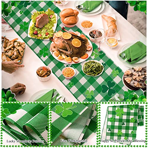 2 Pieces St. Patrick's Day Table Runner Green White Check with Shamrock Table Runner Irish Burlap Table Runners Lucky Shamrock Table Runner for Wedding Shower Daily Dinner Party Supplies 13 x 72 Inch