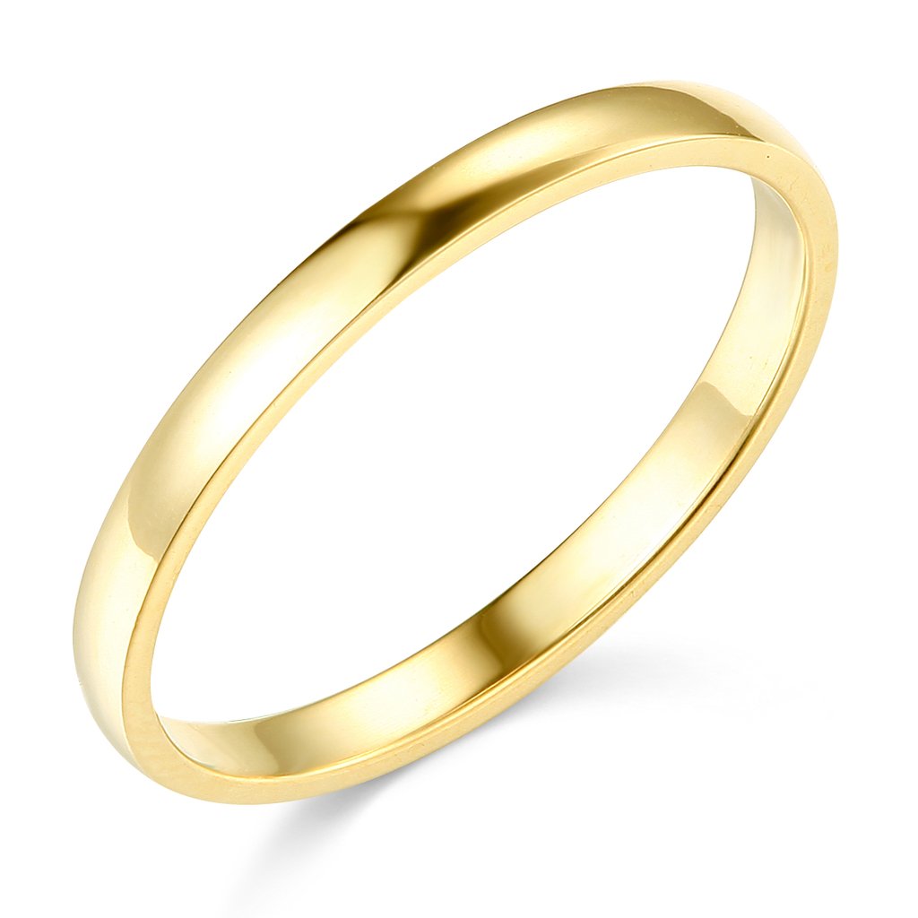 14k Yellow Gold 2mm COMFORT FIT Plain Wedding Band - Size 6.5