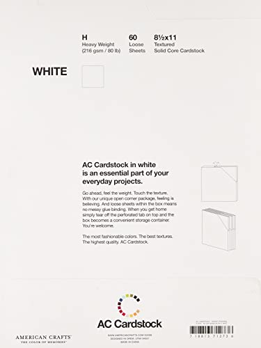 8.5 x 11-inch White AC Cardstock Pack by American Crafts | Includes 60 sheets of heavy weight, textured white cardstock