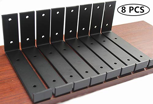 8 Pack - 7.25"L x 4"H x 1.5"W 5mm Thick Black Hook Brackets, Hook Iron Shelf Brackets, J Bracket, Metal Shelf Bracket, Industrial Shelf Bracket, Modern Shelf Bracket Shelf Supports with Screws