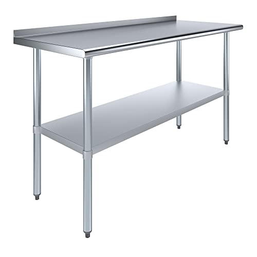 AmGood 60" Long x 24" Deep Stainless Steel Work Table with 1.5" Backsplash | Metal Kitchen Food Prep Table | NSF