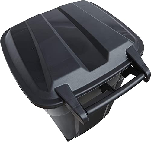 32 Gallon Wheeled Outdoor Garbage Can with Attached Snap Lock Lid and Heavy-Duty Handles, Black, Heavy-Duty Construction, Perfect Backyard, Deck, or Garage Trash Can, 2 Pack