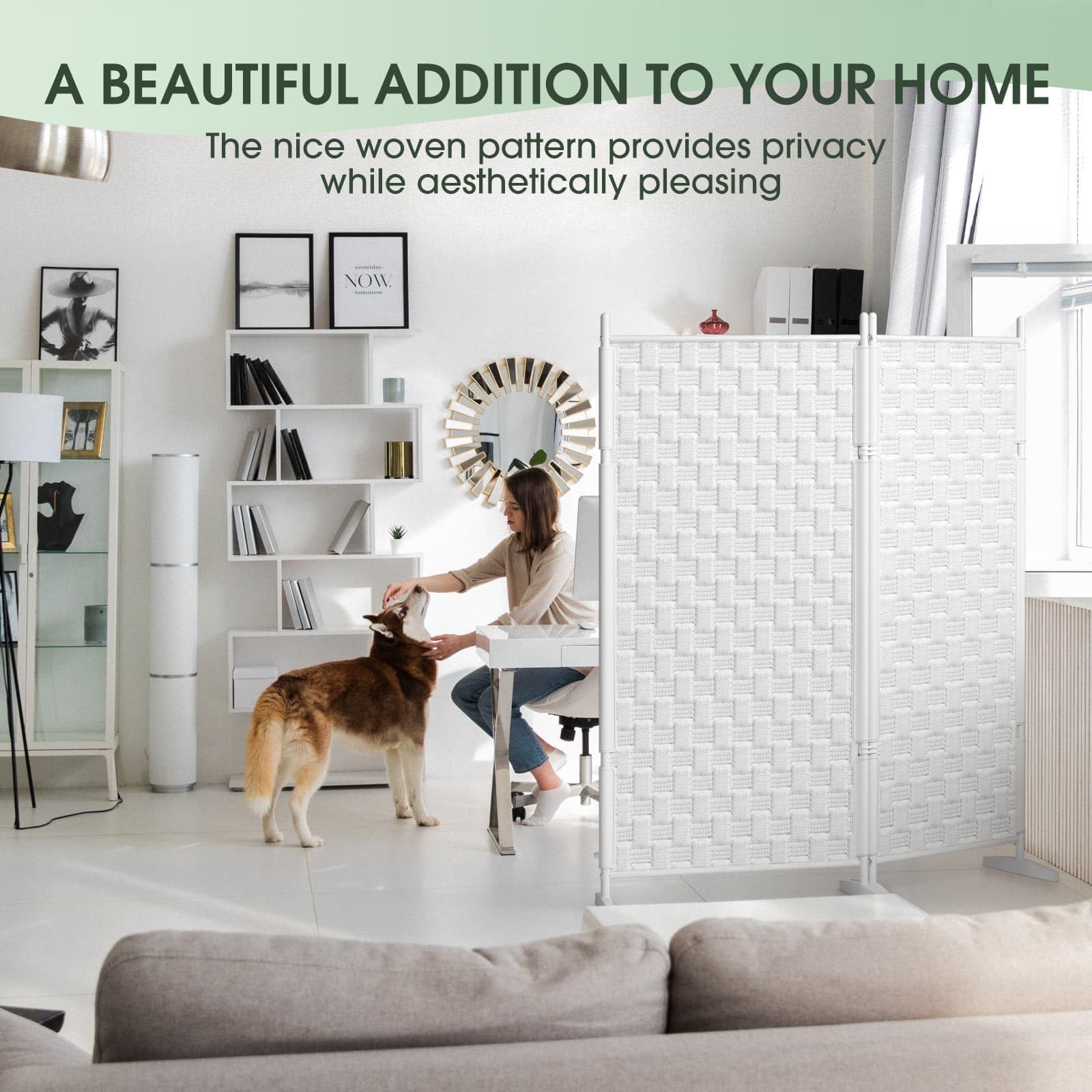 2 Panel Room Divider for Room Separation White Wall Dividers for Rooms Small Folding Privacy Screens Indoor Partitions and Deviders Freestanding Portable Changing Separtion Space Partition Screen