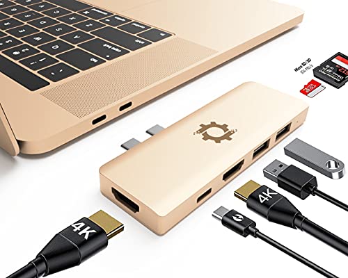 NOV8Tech USB C Hub Dual 4K HDMI Triple Display USB Hub 3.0 Adapter for MacBook Pro 2020/2019/2018/2017/2016 & MacBook Air 2020-2018, 7 in 2 Gold 100W USB C Dock, SD & Micro SD Reader, USB 3 & USB 2