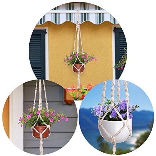 AOMGD 3 Pack Macrame Plant Hanger with 3 Hooks, Different Size Hanging Planters for Indoor Plants Holder,Large 46"/41"/34",Ivory