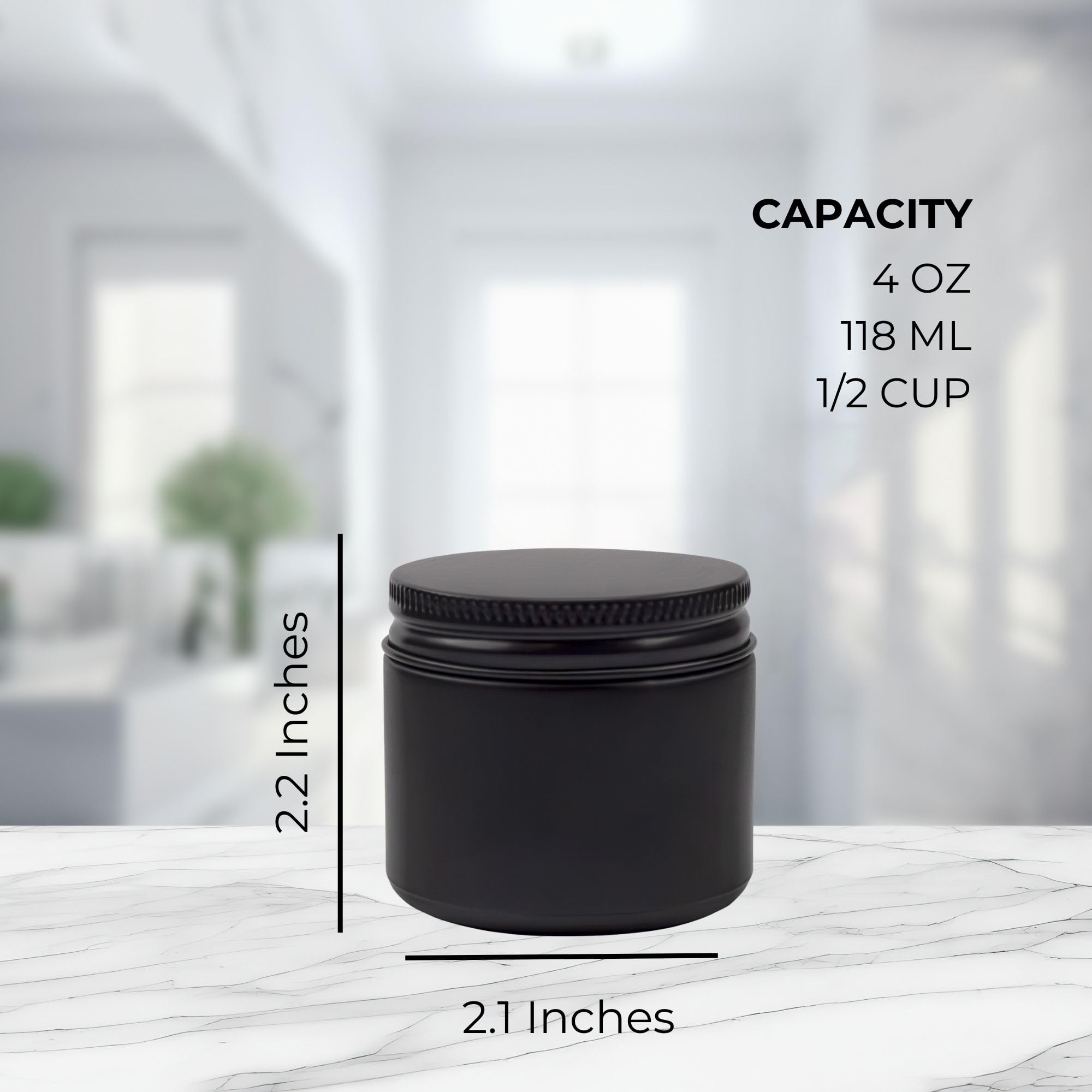 Cornucopia 4oz Black Coated Glass Jars (12-Pack); Cosmetic Jars with Black Metal Lids and Black Matte Exterior, 4-Ounce