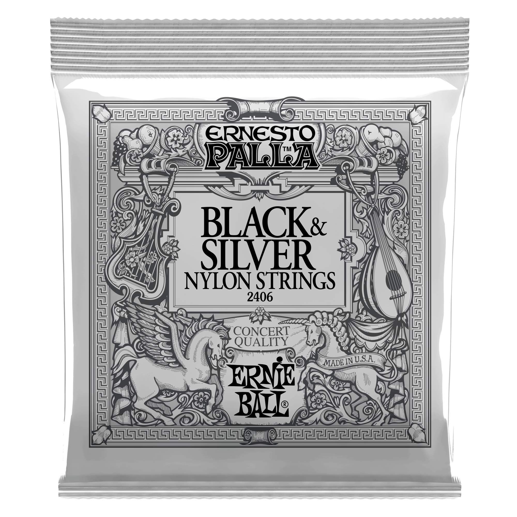 3 PACK Ernie Ball P02406 Ernesto Palla Nylon Black and Silver Classical Tie On Set
