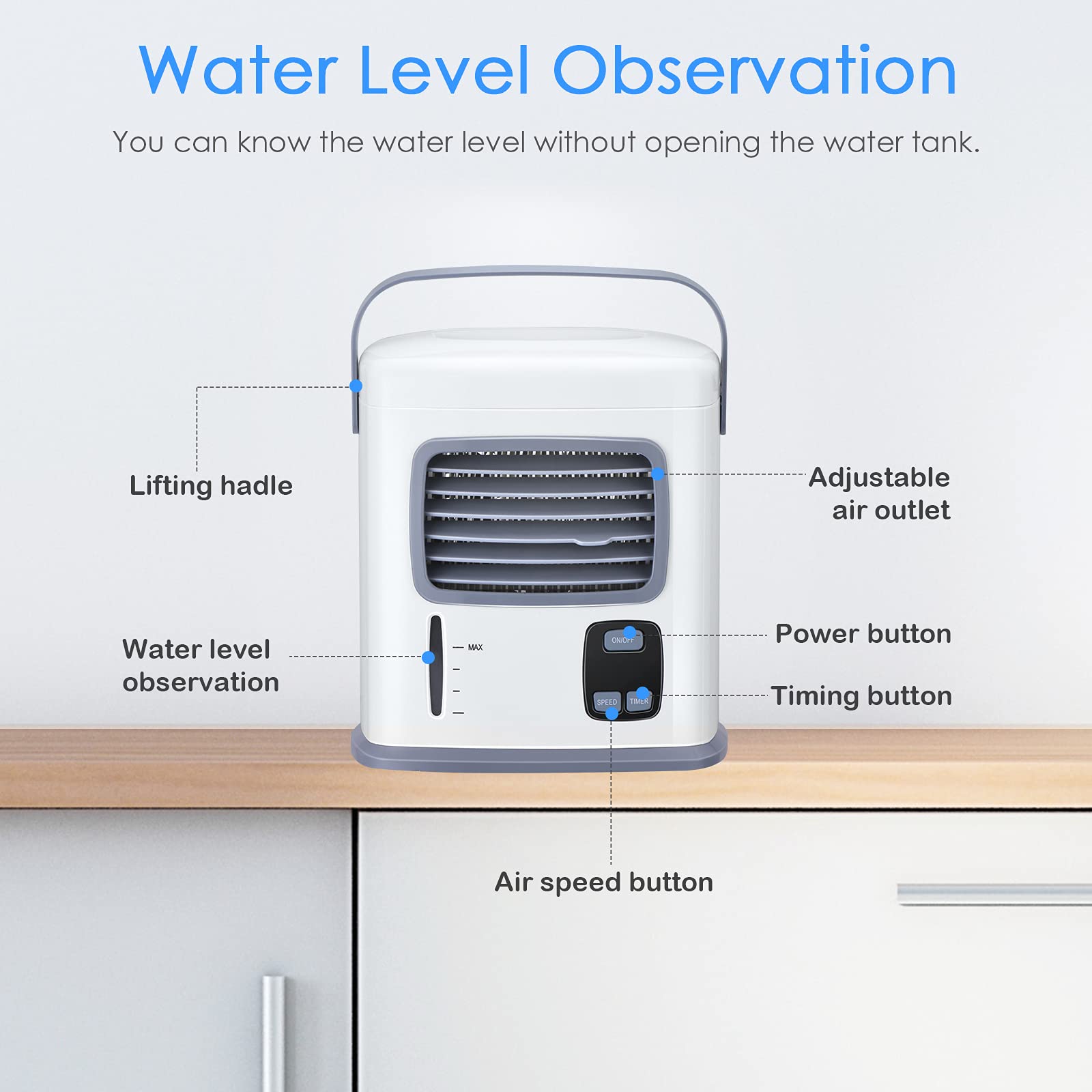 3 in 1 Personal Air Conditioner Fan for Office - Mini Portable AC Evaporative Air Cooler Fan w/Auto Timer, Adjustable Wind Direction, 18 Oz Large Water Tank, Low Noise, Ideal for Small Room Indoor