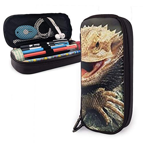 NiYoung Fashion Big Capacity Pencil Pen Case Stationery Box Desk Organizer with Zipper Storage Pouch Holder for School & Office Supplies - Funny Bearded Dragon Lizards