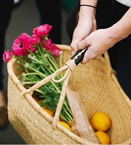 Extra Large Ghana Bolga African Dye-Free Market Basket with Black & Tan Handle - (Extra Large: 16β-18β Across)