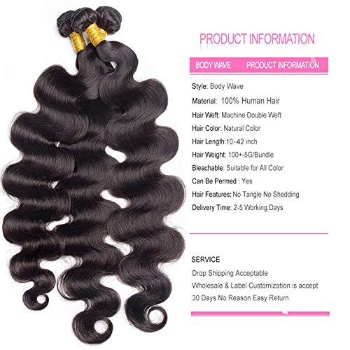 Fheaicr Human Hair Bundles 12A Brazilian Body Wave Bundles 100% Unprocessed Brazilian Hair 28 Inch Bundles Natural Black(1 Bundle)
