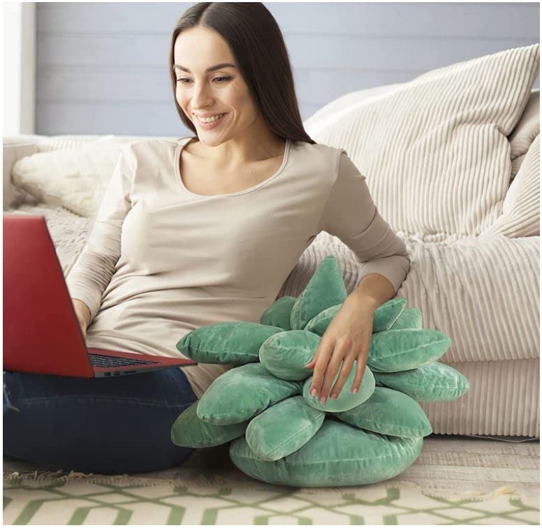 17.7in 3D Succulent Pillow, Green Plush Cactus Succulent Pillow, Green Succulent Throw Pillow for Bedroom or Living Room Home Decoration, Novelty Cactus Pillow