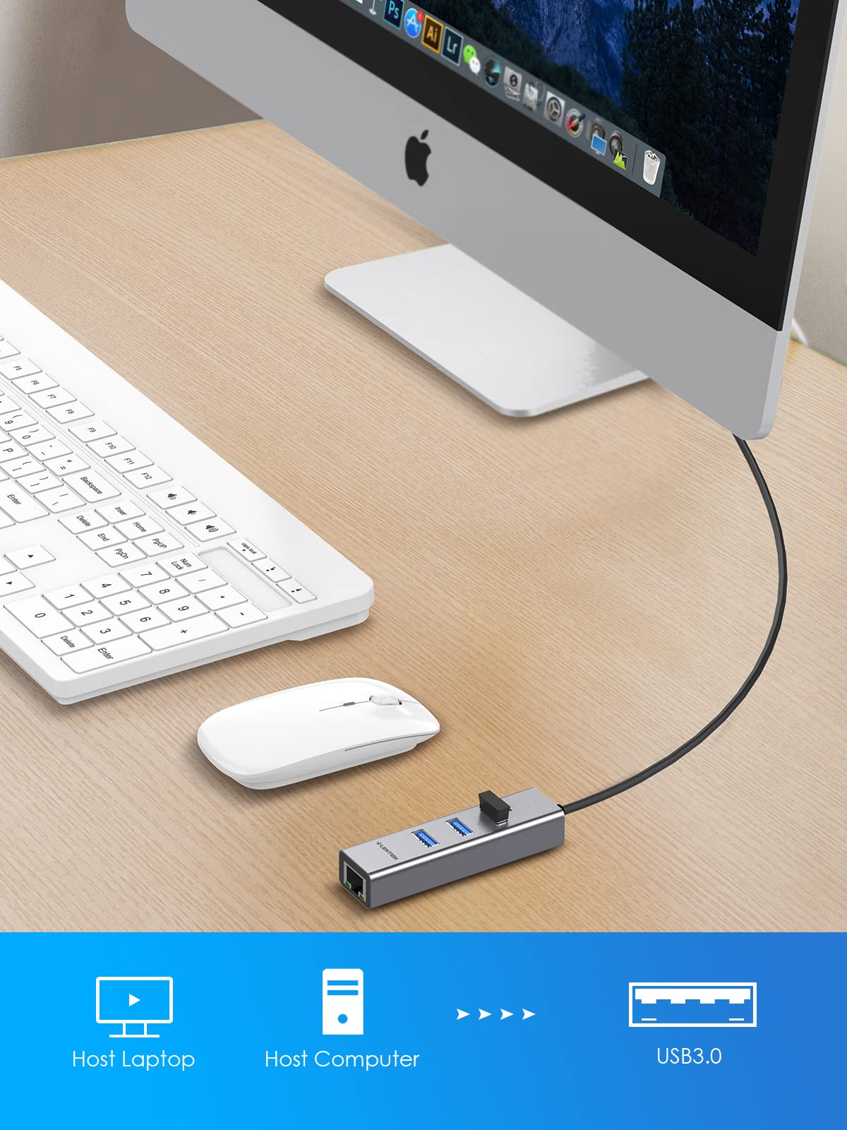 LENTION 3-Port USB 3.0 Hub with Gigabit Ethernet Adapter Compatible MacBook Air/Pro (Previous Generation), iMac, Surface, Chromebook, More Type A Laptops - Ultra Slim (CB-H23s-0.5M, Space Gray)