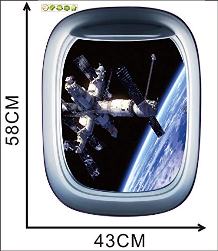 3D Space Capsule Window Wall Stickers Universe Outer Space Wall Decals,Peel and Stick Removable Astronaut Decal for Bedroom Living Room Kids Room Door Home Decor(Each pcs: 23" x 17")