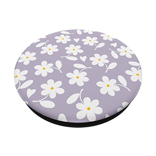 Purple Lilac - White Daisy Flower Floral Heart Leaves PopSockets Swappable PopGrip