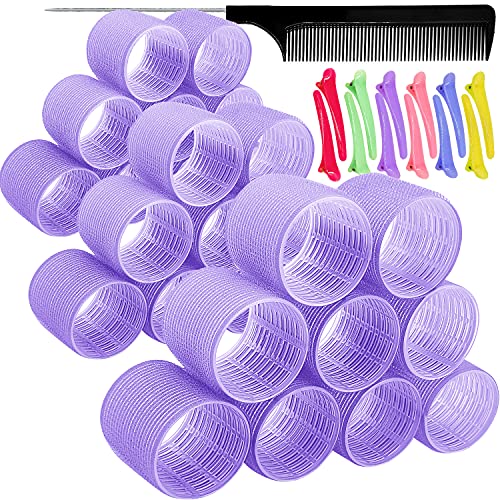 KHTD Hair Rollers Curlers for Long Hair,Large Self-Grip Hair Rollers Set including 27 Curlers, 12 Duckbill Clips, with Comb, Hairdressing Curling Tools(9 Jumbo+9 Large+9 Medium)