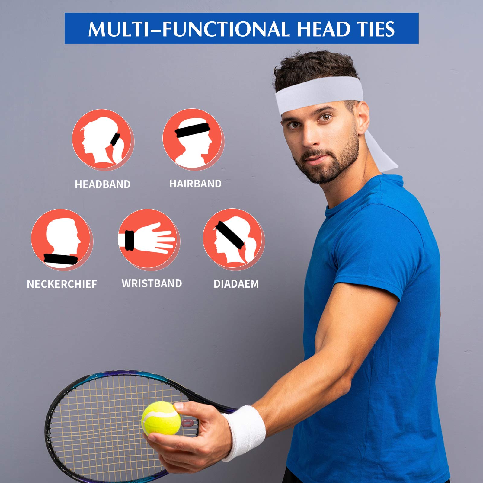 12 Pieces Unisex Dry Head Band for Sports - Basketball, Running, Tennis, Karate, Athletics (White)