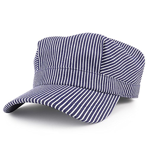 Armycrew Denim Blue Stripe Train Engineer Conductor Cap Fits Infant to Adult 3XL - Blue - 57CM
