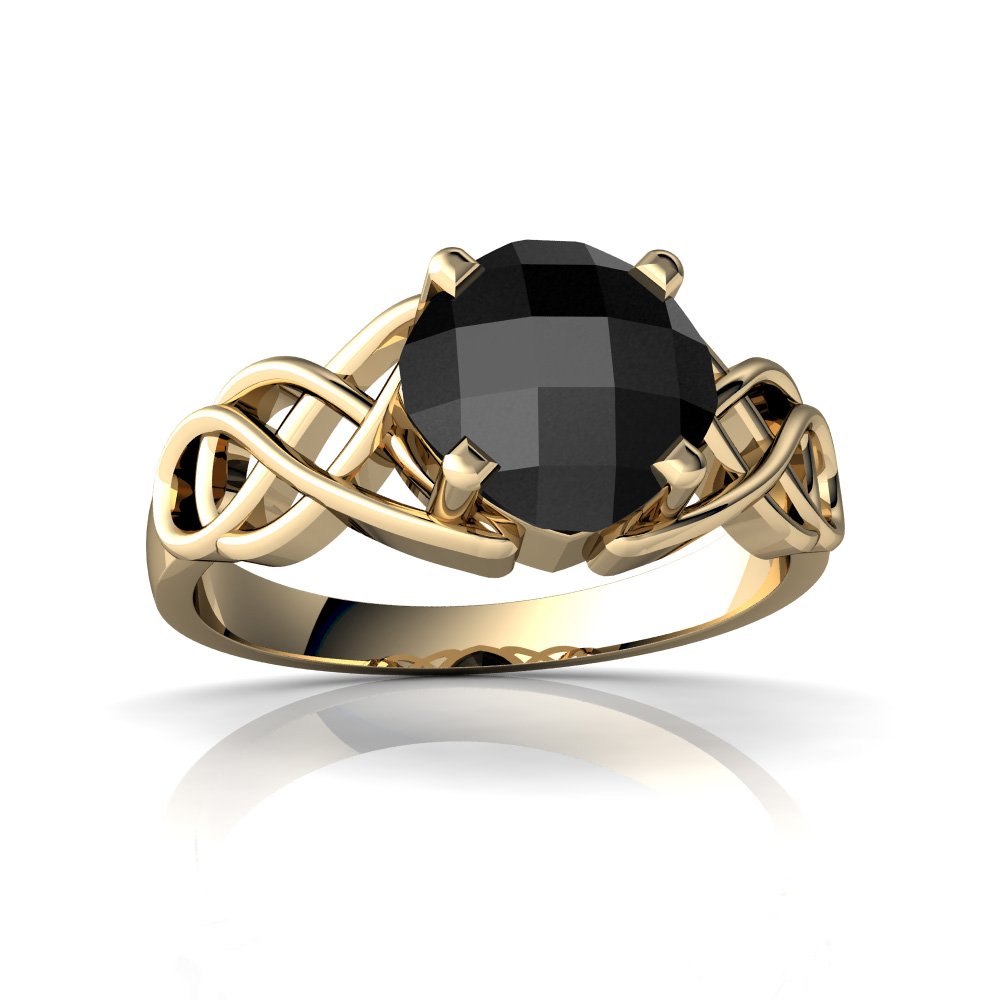 14kt Yellow Gold Black Onyx 6mm Cushion Celtic Knot Ring - Size 5