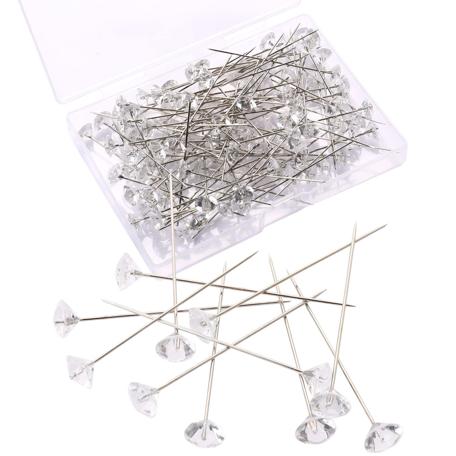100 Pcs Diamond Pins for Flower Bouquet 2 Inch Corsage Pins Rhinestones Flower Pins Straight Pins for DIY Crafts Crystal Bouquet Holder for Wedding