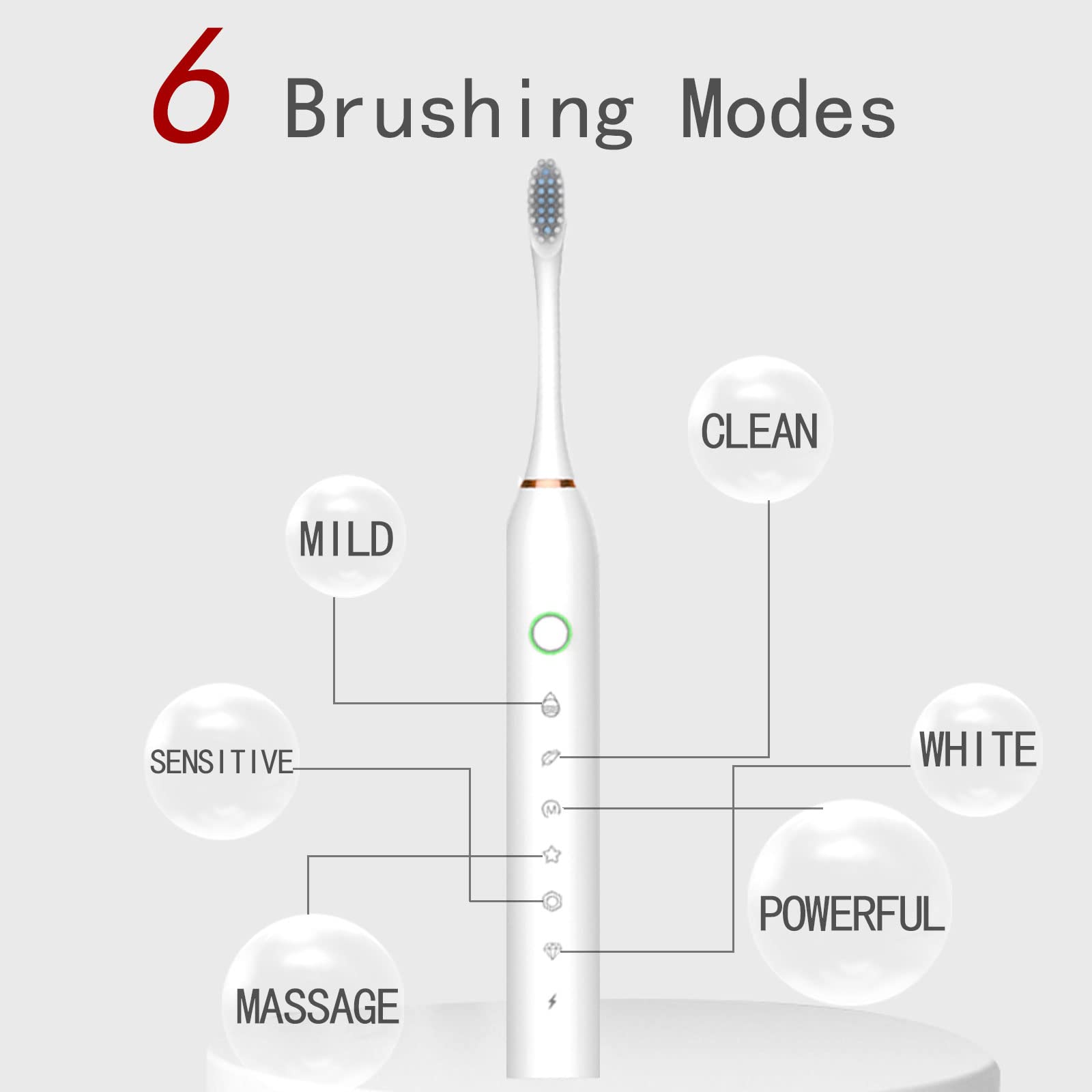 2 Pack Electric Toothbrushes Sonic Toothbrush Whitening with 8 Brush Heads, 6 Cleaning Modes and Smart Timer, for Adults Rechargeable Waterproof Cleaning Toothbrushes(Black+White)