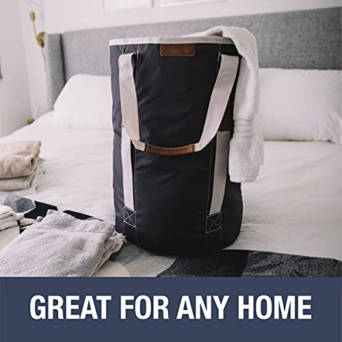 CleverMade Laundry Backpack Duffel Bag Tote with Shoulder Straps - Extra Large Capacity Clothes Hamper with Drawstring Top Closure Lid, Charcoal