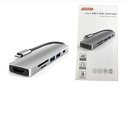 ANDROSET 6 in 1 USB-C Hub Type-C to HDMI + 2X USB3.0 + PD + TF + SD Adapter