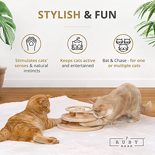 7 Ruby Road Cat Ball Track Toy 100% Natural Sustainable Wood Interactive Cat Toy - Interactive Indoor Cats Toy for When You are Away - Self Play Interactive Cat Toy for Indoor Cats Toy Ball Track