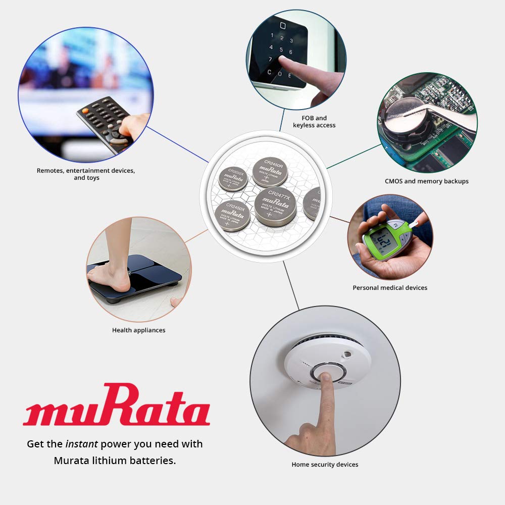 Murata CR2430 Battery DL2430 ECR2430 3V Lithium Coin Cell (5 Batteries)