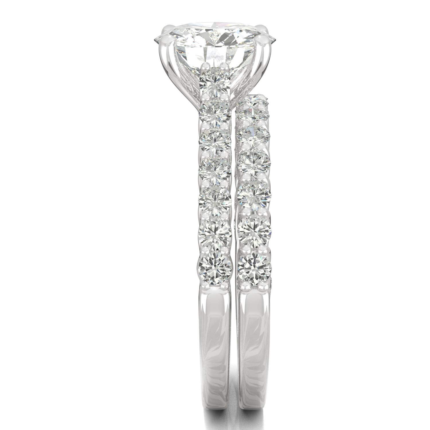 14K White Gold Moissanite by Charles & Colvard 7.5mm Round Bridal Set-size 4.5 2.37cttw DEW
