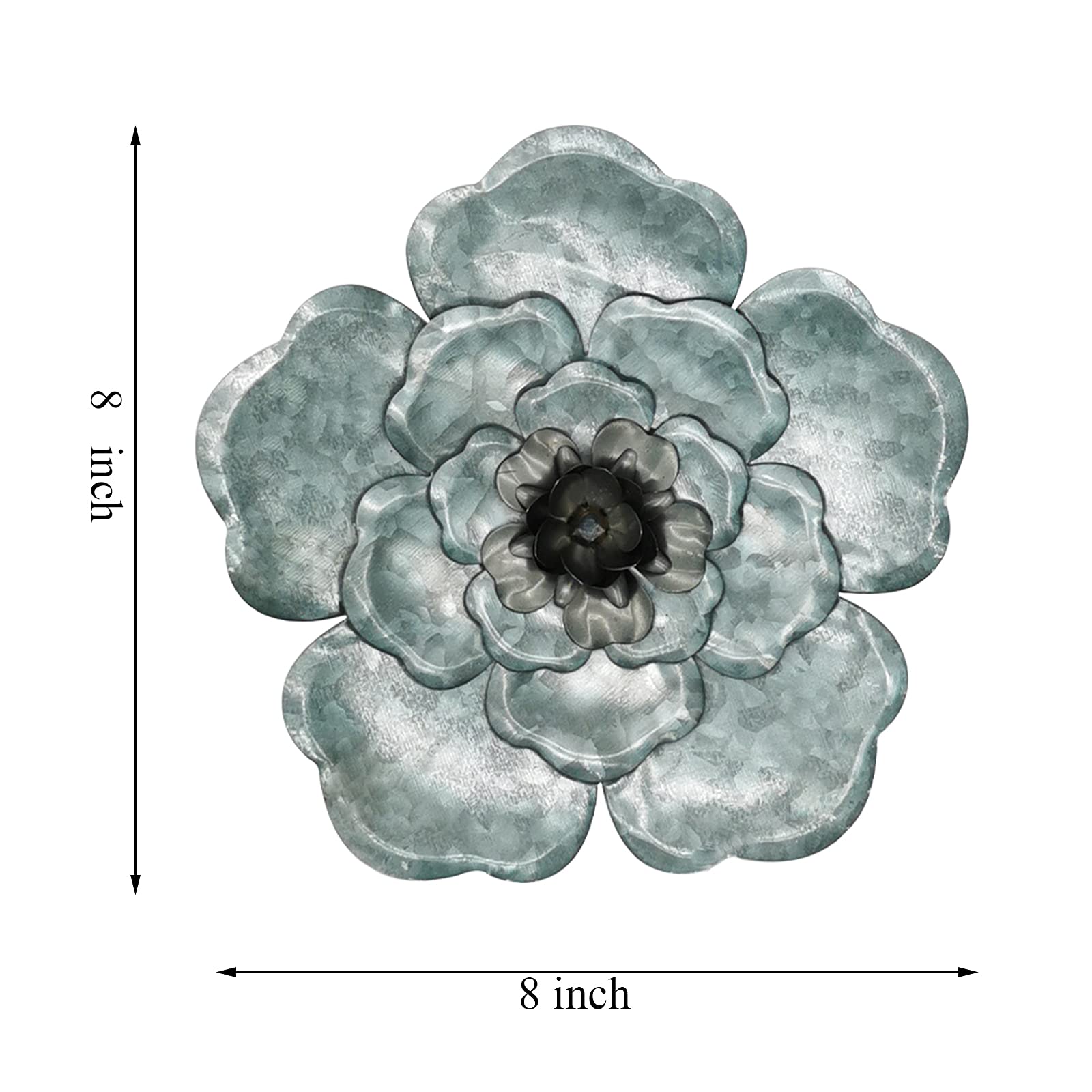 8 Inch Metal Flower Wall Art Multiple Layer Decor for Home Bedroom Living Room Office Garden Set of 3 (BLUE)