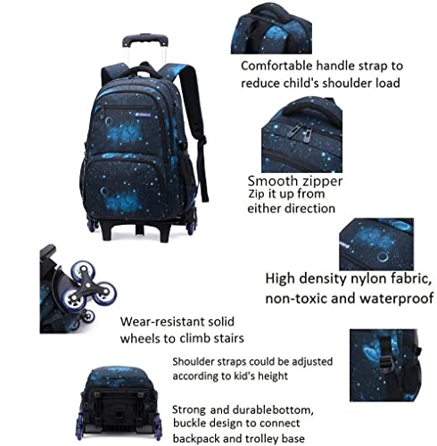 3Pcs Boys Galaxy Rolling Backpack Wheeled School Bag Kids 6 Wheels Trolley Bookbag Carry on Luggage with Lunch Bag