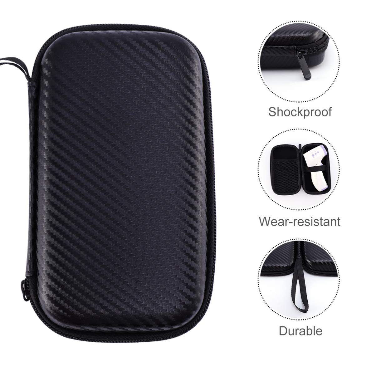 ARTIBETTER Thermometer Case Forehead Thermometer Hard Carrying Case Thermometer Storage Bag for Home Outdoor Travel(Black)