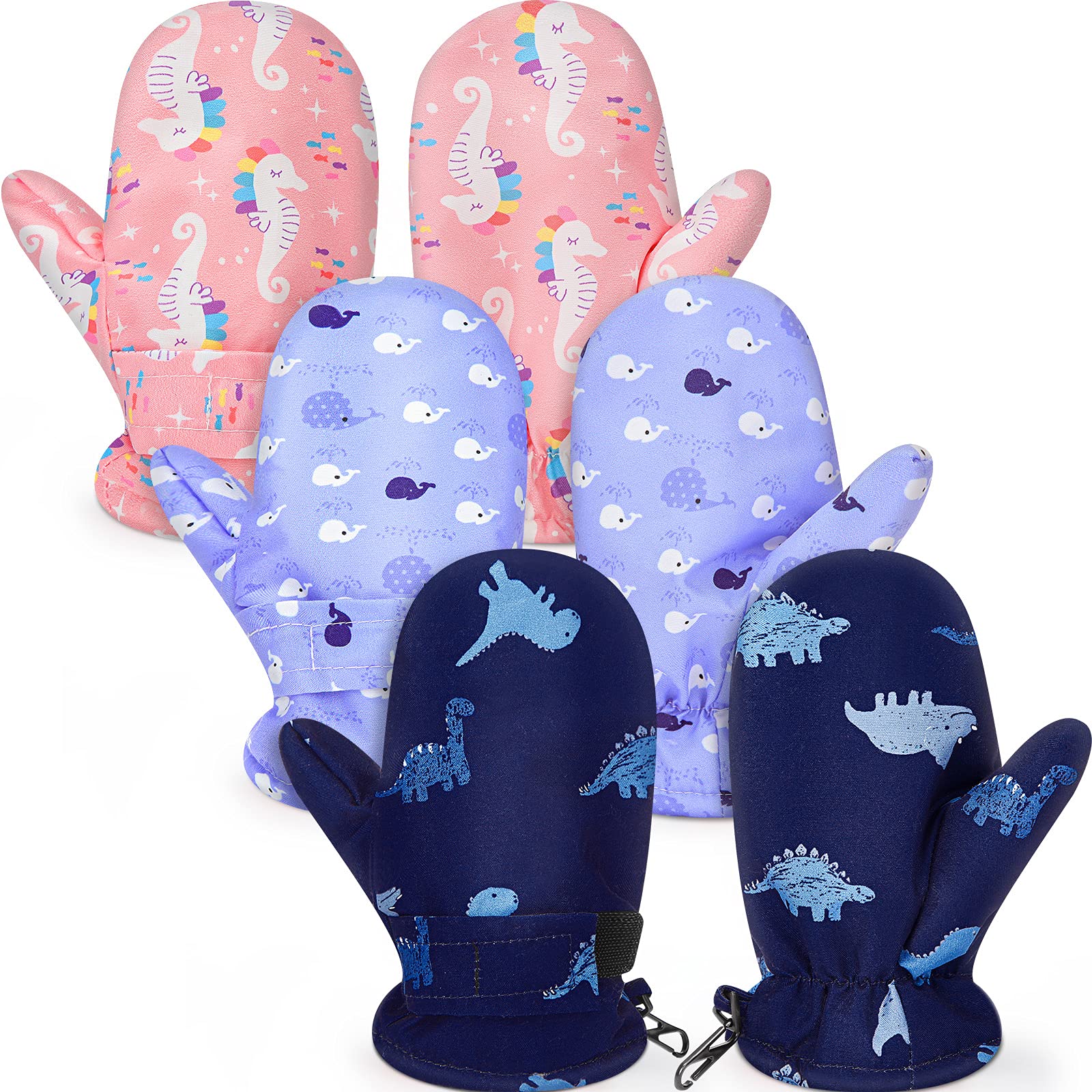 SATINIOR 3 Pairs Toddler Waterproof Gloves Mittens Lined with Fleece for Winter Skiing With 2-4 Years Old