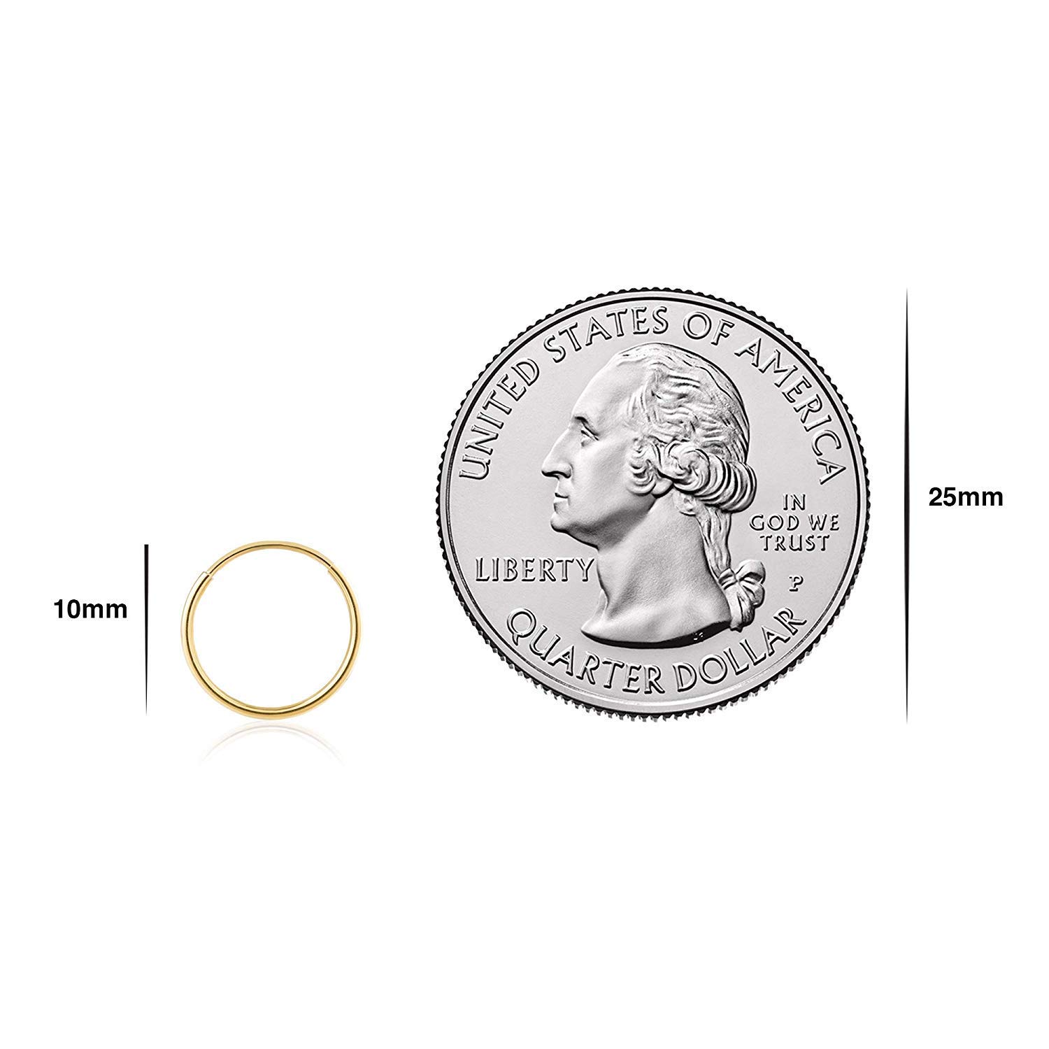 14k Solid Gold Endless Diamond-Cut Hoop Earrings Sizes 10mm - 20mm and 3-Pair Sets, 14k Gold Thin Hoop Earrings, Cartilage Earrings, Helix Earring, Nose Hoop, Tragus Earring, 100% Real 14k Gold (10mm)