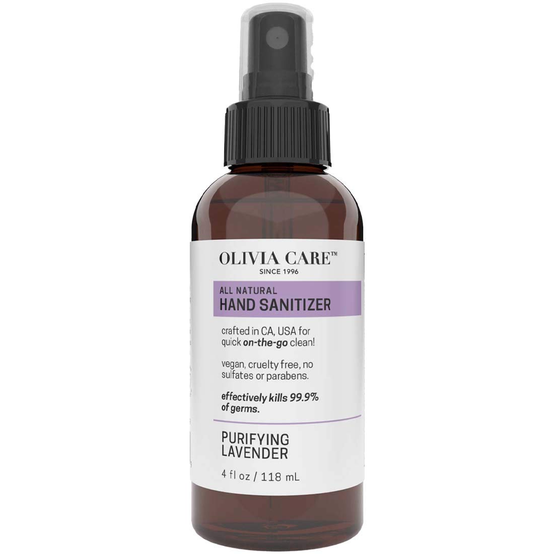 Olivia Care Hand Sanitizer Alcohol Based and Infused with Cleansing Lavender Essential Oils 4 FL OZ