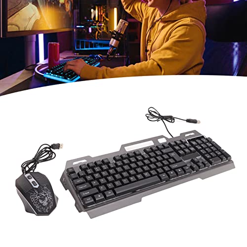 104 Keys Gaming Keyboard and Mouse Combo, Ergonomic Mechanical Feel Wired Keyboard and Mouse Set, RGB Light Wired USB Keyboard Mouse Set for Win7, Win8, Win10