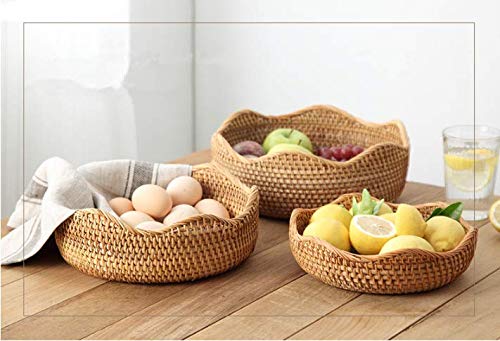 Rattan Round Fruit Baskets, Wicker Storage Bowls, Natural Woven Serving Basket Bowls, Decorative Baskets for Kitchen Counter Organizing, set of 3