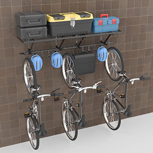 2-Pack Garage Storage Kit, Floating Garage Shelves with Bike Hanger, Wall Shelf Garage Storage Rack,Loads 500 lbs Wall Shelf Garage Storage Rack,Sturdy Garage Organizer Wall Mount Shelves