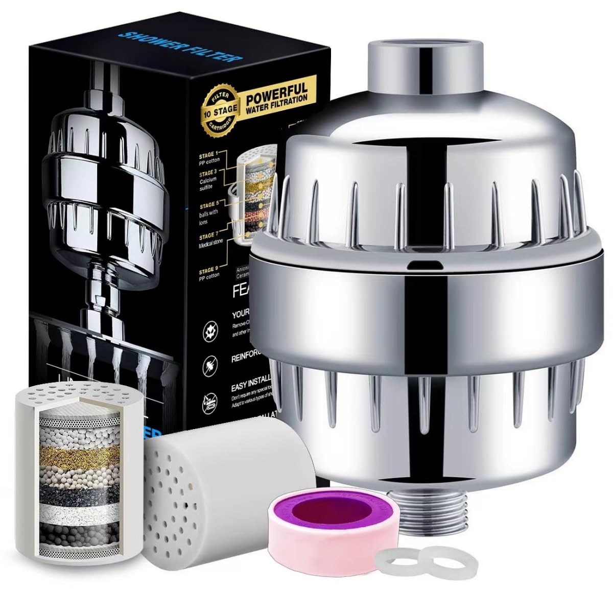 20 Stage Shower Filter That Removes Chlorine and Fluoride, Heavy Metals, and Other Sediments, and Outputs Filtered Water Rich in Vitamin C and E to Protect the Health of Family Members(2 filters).