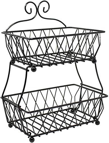 Sorbus Fruit Basket Display Stand, 2-Tier, for Vegetable, Fruit & Bread Counter Storage for Kitchen, Bathroom, Rectangular Antique Metal (Black)