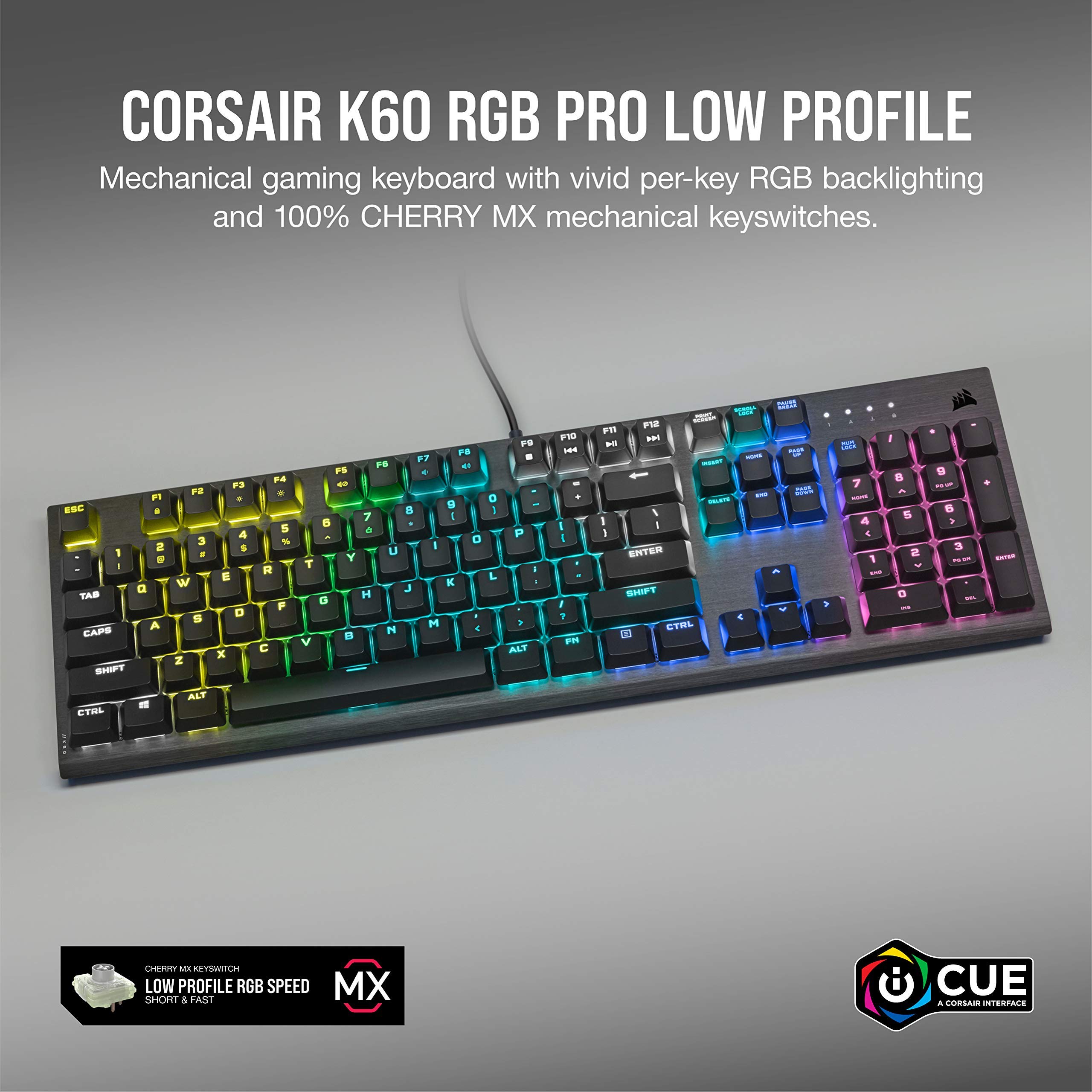 Corsair K60 RGB Pro Low Profile Mechanical Gaming Keyboard - Cherry MX Low Profile Speed Mechanical Keyswitches – Slim and Streamlined Durable Aluminum Frame - RGB Backlighting (Renewed)