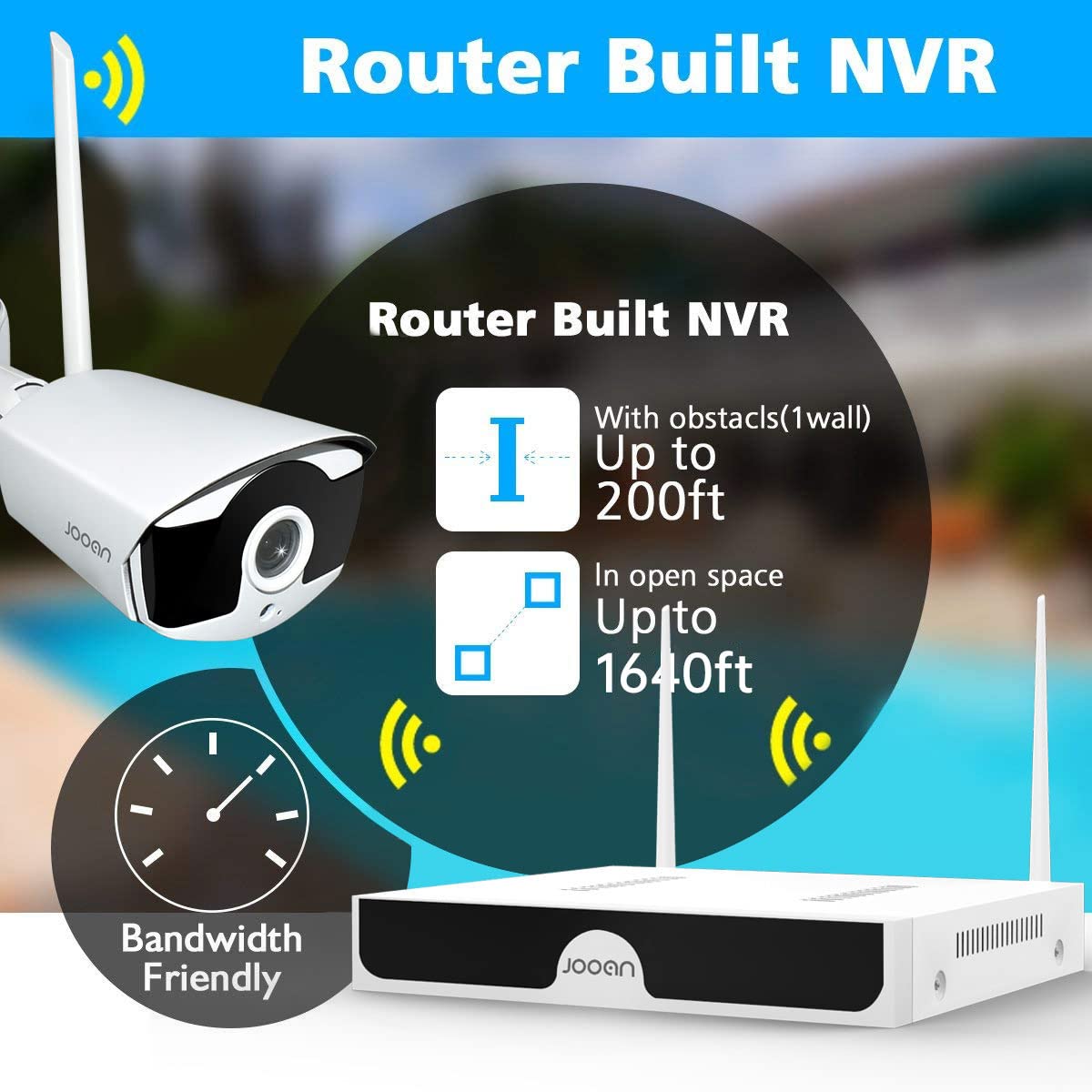 JOOAN 3MP Wireless Security Camera System, 8 Channel Waterproof Security Camera System, 4PCS Night Vision Security Cameras Wireless Outdoor with 1TB HDD, AI Human Detection, Audio Record, Motion Alert