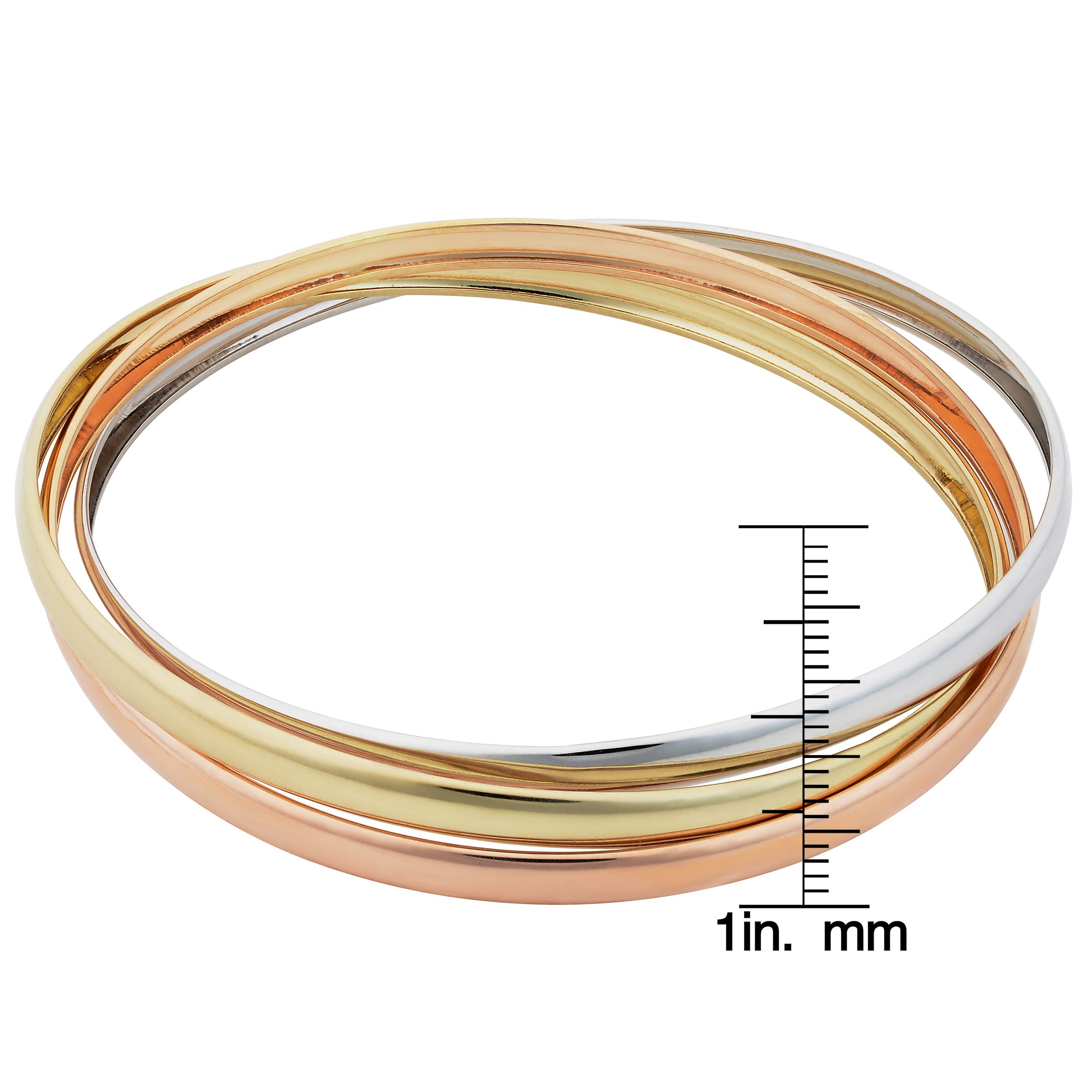 14k Tricolor Gold Interlocking Women's Bangle Bracelet, 7.5"