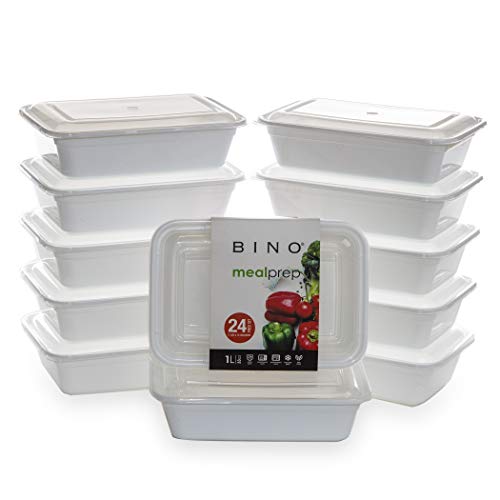 BINO | Food Containers with Cover | White 12-Piece Set, 33 oz. 1 Compartment | Meal Storage Containers| Microwave-Safe, Freezer-Safe, and Dishwasher-Safe, BPA-Free Plastic Containers with Lids