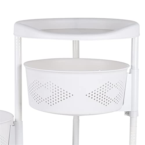 AKaSping 5 Layer Kitchen Storage Rack 360° Rotating Storage Shelf White Carbon Steel Household Floor-Standing Movable Storage Rack for Vegetable Fruit Snack