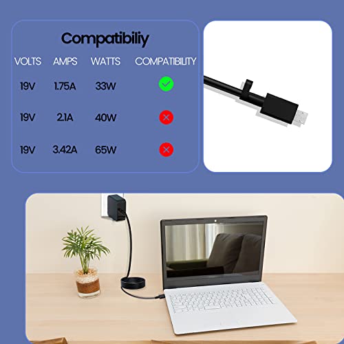 β33W Laptop Charger Replacement for Asus Chromebook C201P C201 C201PA C100PA C100P C100 Eeebook X205T X205 X205TA Vivobook E200H E200HA AD890526 ADP-33AW B Small Square Tip Power Supply Cord
