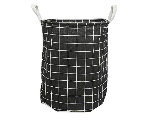 17 Inches Large Clothing Storage Bucket, Canvas Fabric Collapsible Organizer Basket for Laundry Hamper,Toy Bins,Gift Baskets, Bedroom, Clothes,Baby Nursery (Black)