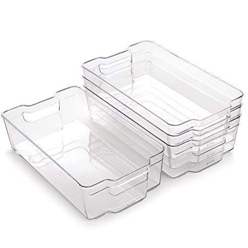 BINO | Stackable Storage Bins, X-Large - 4 Pack | The Stacker Collection | Clear Plastic Storage Bins | Organization and Storage Containers for Pantry & Fridge | Multi-Use Organizer Bins | BPA-Free