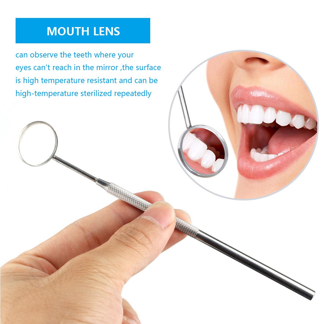 Angzhili Dental Hygiene Tool Set Stainless Steel Dental Probe, Mouth Mirror,Tarter Scraper and Sickle Scaler, Basic Examination Dental Kit Is Ideal for Personal and Pet(6.8 Inch)